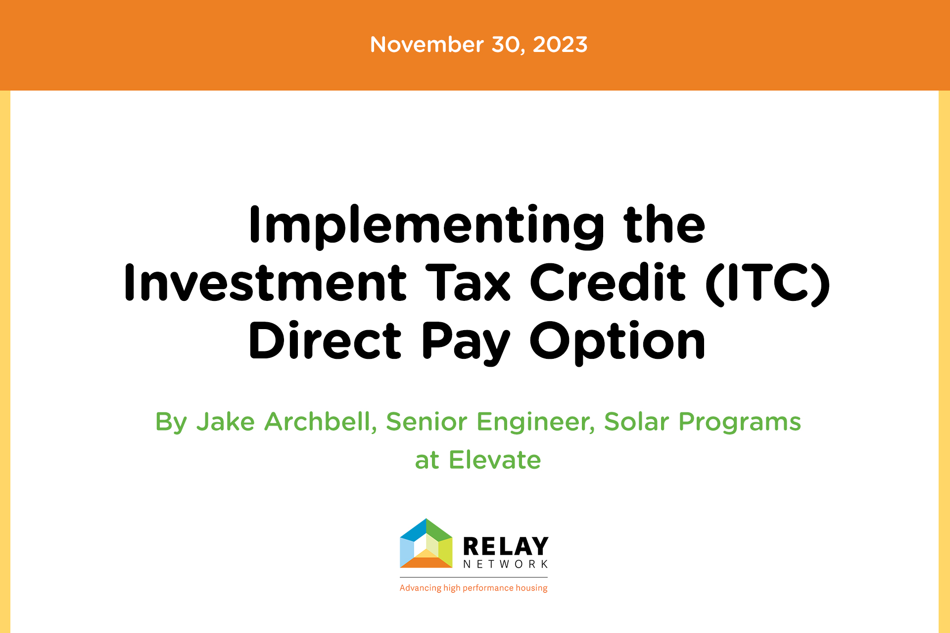 Implementing the Investment Tax Credit (ITC) Direct Pay Option - Relay ...